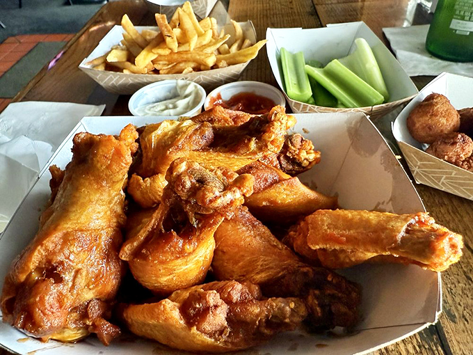 Wings that don't need a sports championship as an excuse to be devoured. Crispy, saucy perfection that demands both napkins and respect.