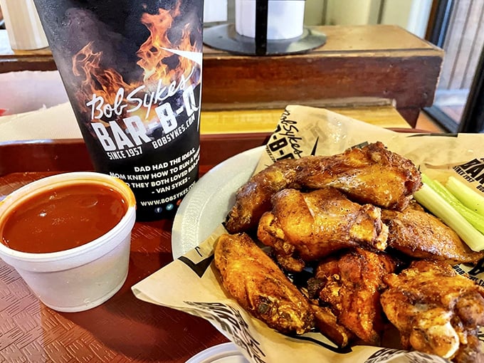 These wings aren't trying to be trendy with exotic flavors; they're just showing off decades of smoke-mastery that makes Buffalo sauce seem like training wheels.