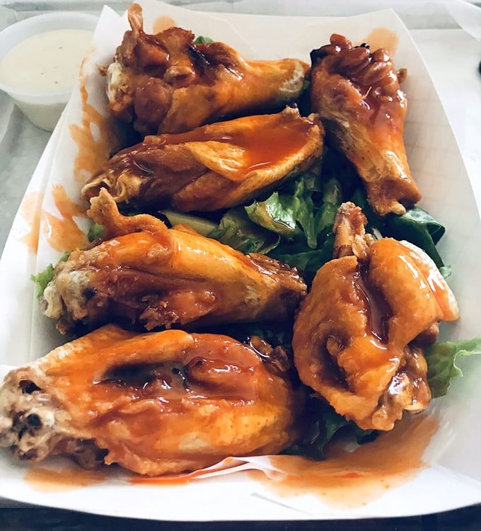 Wings glazed to perfection, proving that even a fish camp knows its way around poultry when inspiration strikes.