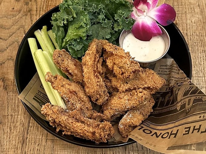 Chicken wings that didn't skip their workout, served with the kind of presentation that says "Yes, this is bar food, but we have standards."