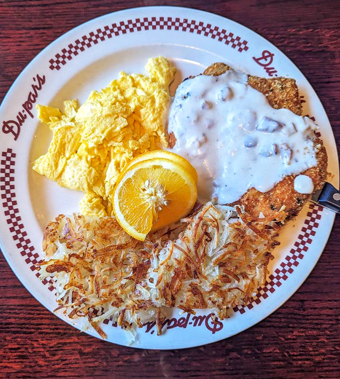 Country-fried steak with gravy, eggs, and hash browns&mdash;the breakfast equivalent of a warm hug from someone who actually means it.