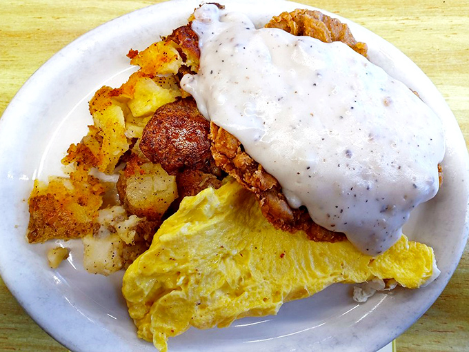 When chicken-fried steak meets gravy, potatoes, and eggs, it's not just breakfast&mdash;it's a declaration that today is going to be spectacular.