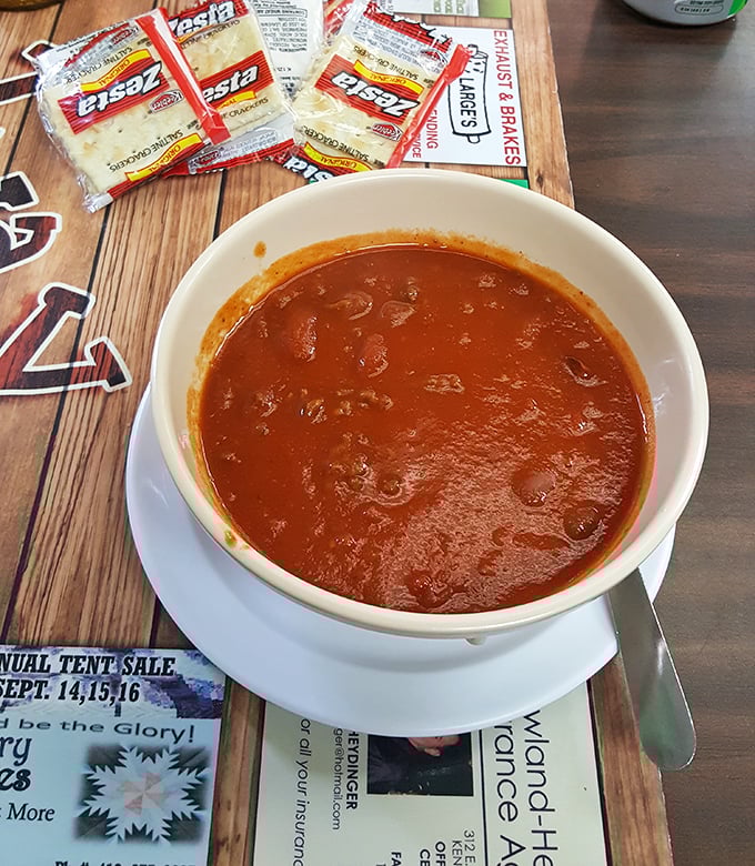 A bowl of homestyle chili that doesn't need fancy garnishes&mdash;just a few packets of crackers and the understanding that simple pleasures are often the best.