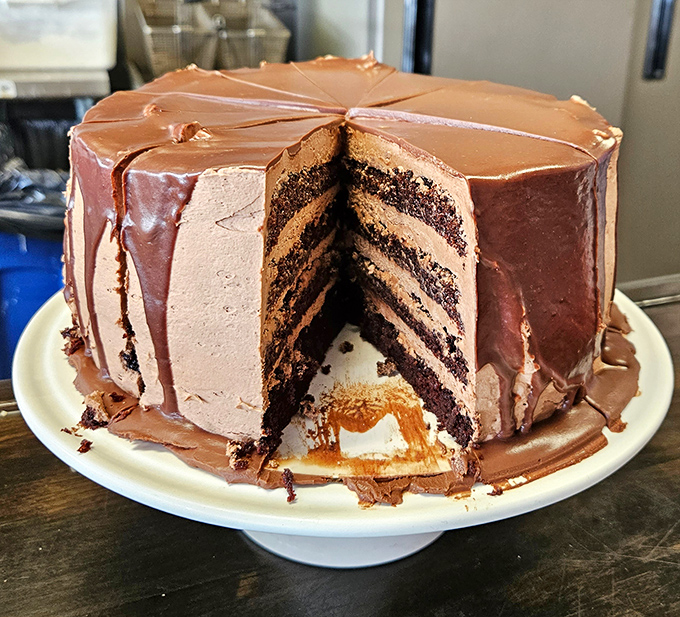Move over, Matilda, this chocolate cake is the star! Six layers of pure, dark, fudgy delight&mdash;a towering dessert that demands respect.