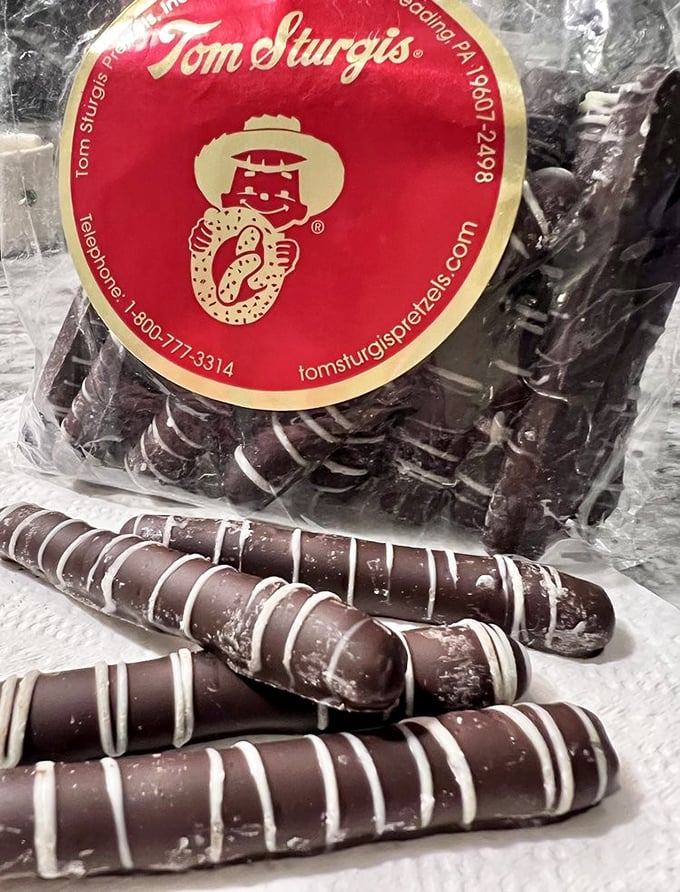 Chocolate-dipped pretzel sticks that would make Willy Wonka jealous. The perfect marriage of sweet and salty in portable form.