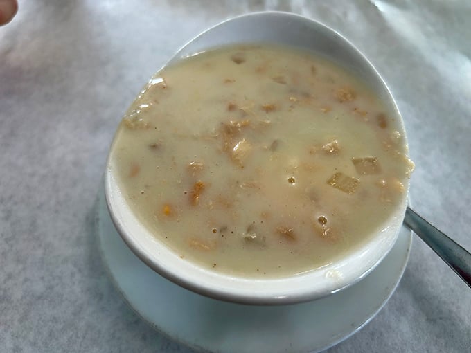 This bowl of clam chowder isn't just soup – it's a warm, creamy hug from the ocean itself.