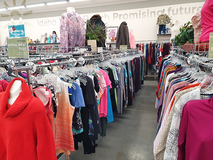 "Promising futures" indeed&mdash;racks organized with military precision make finding that hidden gem of a cardigan so much more satisfying.