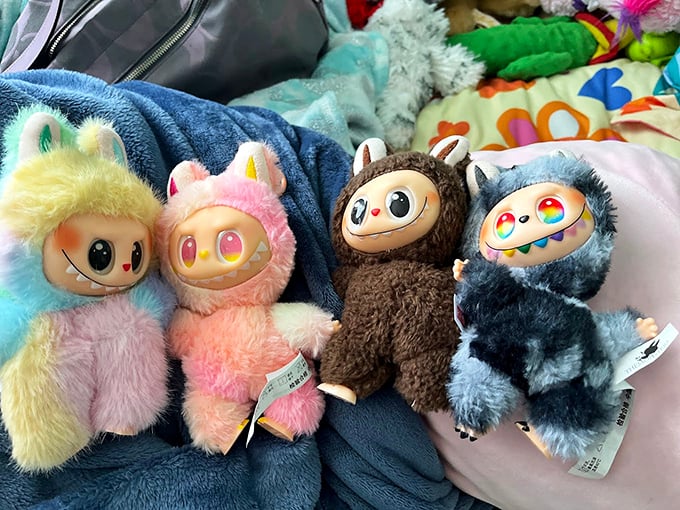 Not your average stuffed animals! These wide-eyed plush creatures with their technicolor fur seem ready to star in their own animated series or become someone's cherished companion.