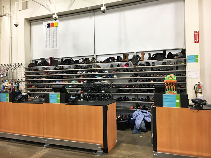 The checkout counter stands ready to tally your treasures while you mentally calculate how much you're saving today.