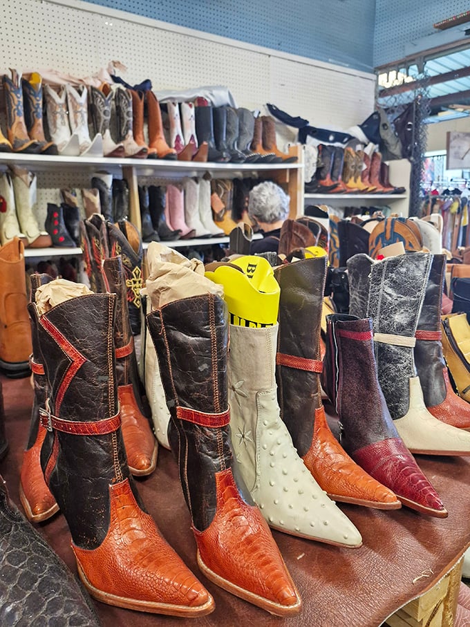 Cowboy boots that tell stories without saying a word. Each scuff and design choice reveals a personality waiting for its perfect match.