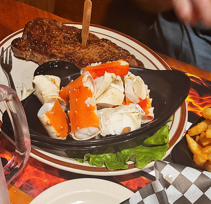 The surf meets turf in this epic pairing&mdash;a steak that screams "Utah" alongside crab legs that whisper "ocean vacation," all on one magnificent plate.