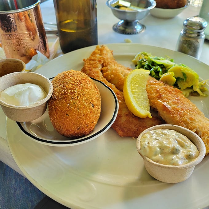 The walleye arrives like Wisconsin on a plate&mdash;crisp, golden, and honest, with no pretension but plenty of flavor.