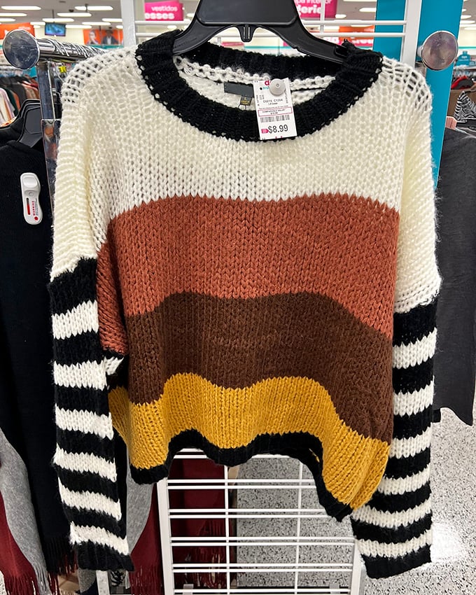 Autumn in a sweater! These earthy tones and playful stripes channel both New Mexico sunsets and fashion-forward design sensibilities.