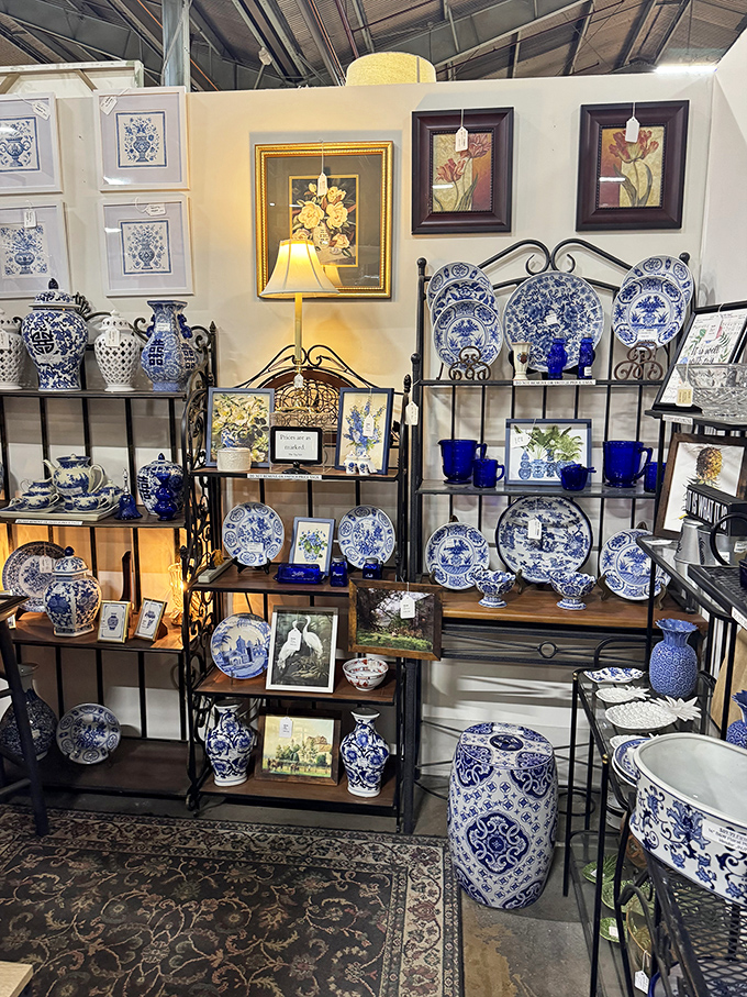 A meticulously curated booth that makes you wonder if you've wandered into a design magazine spread rather than an antique mall.