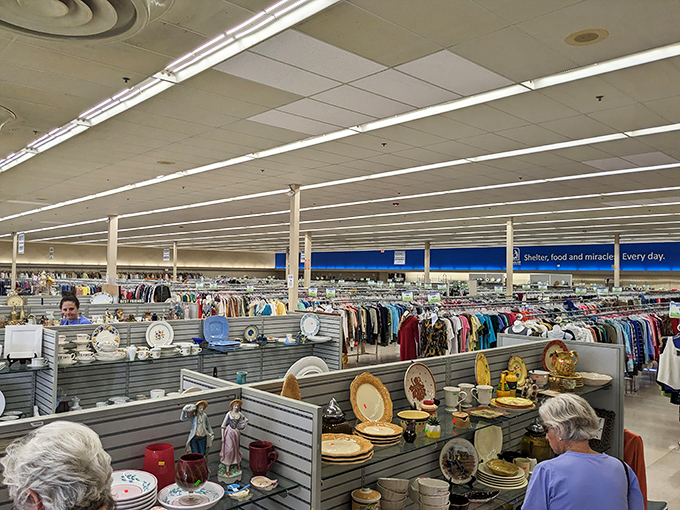 The housewares section stretches into the horizon, a sea of potential kitchen treasures. One person's decluttering mission becomes another's complete dining collection.