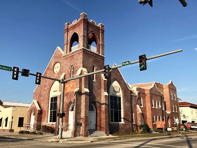 This brick church at Hickory and Polk streets showcases classic ecclesiastical architecture that's been witnessing Arcadia's evolution for generations.