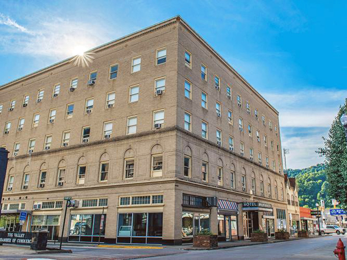 The historic Mountaineer Hotel stands as Williamson's architectural crown jewel, its sturdy presence a testament to more prosperous times.