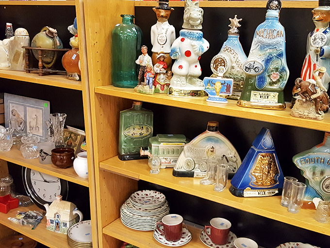 The knickknack shelves&mdash;where vacation souvenirs and grandma's treasures find new admirers. That clown figurine is either charming or terrifying, depending who you ask.