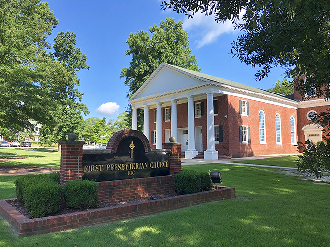 First Presbyterian Church stands as a testament to Corinth's spiritual heritage, its classic columns and brick facade more impressive than many big-city cathedrals.