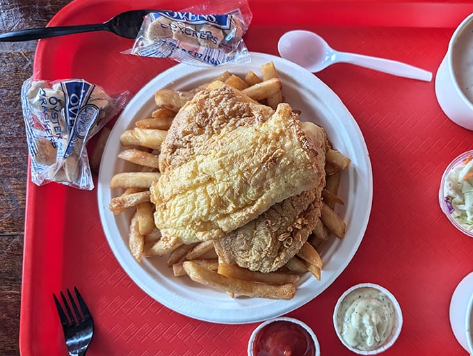 Fish and chips so perfectly golden, they deserve their own Instagram filter. The kind of simple pleasure that makes you question all other food choices. 