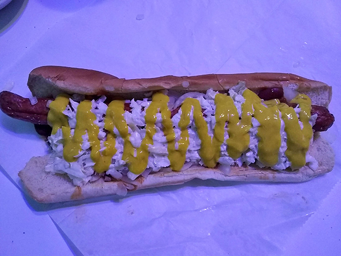 The classic footlong with mustard and onions&mdash;proof that sometimes the simplest pleasures are the most satisfying. No filter needed, just appetite.