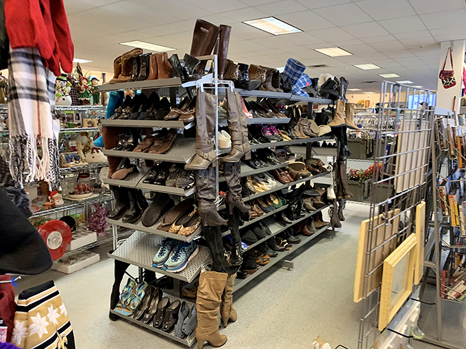 Footwear displayed in neat rows, proving that someone's fashion mistake can absolutely become your comfortable victory on a budget.