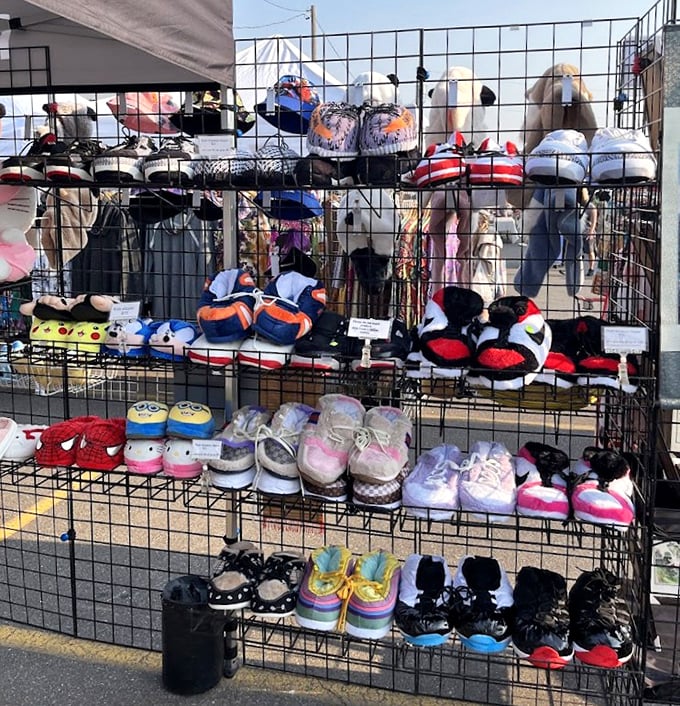 Tiny shoes with big personality line these market racks&mdash;because even the smallest farmers market visitors deserve stylish footwear.