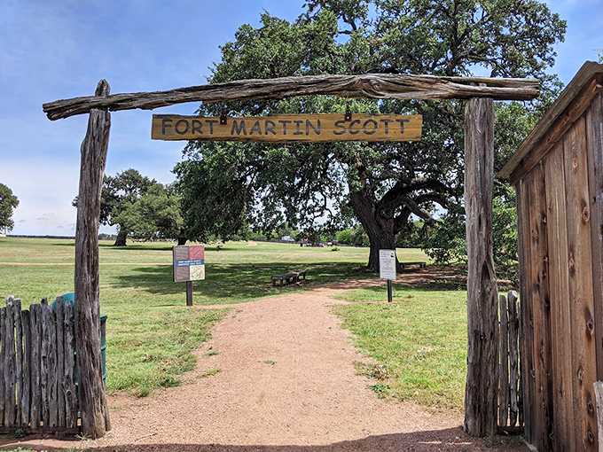 Fort Martin Scott's rustic entrance promises tales of frontier life that would make any Western fan giddy.