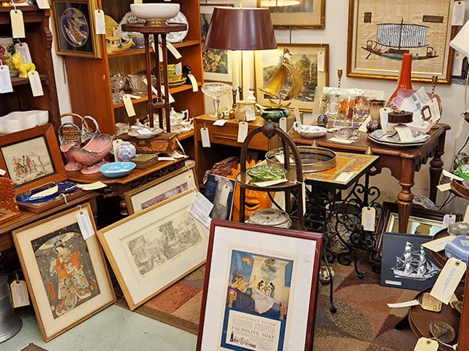 Art for every taste and wall space. That burl wood table probably hosted Kennedy-era cocktail parties before waiting for you here.