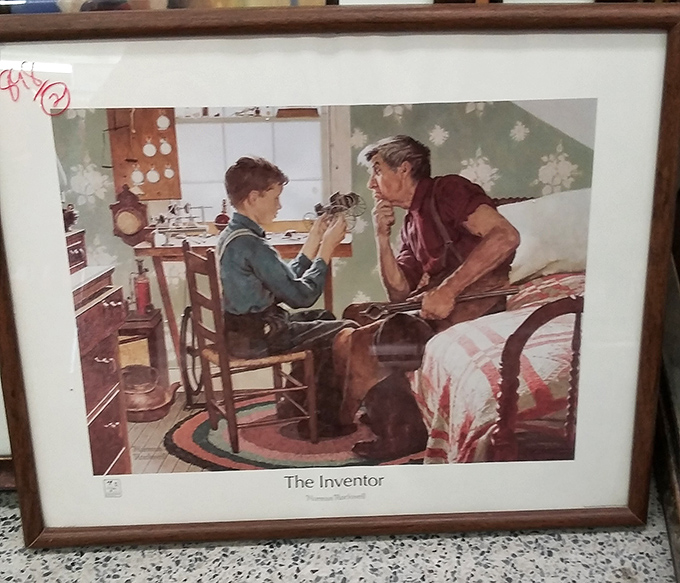 Norman Rockwell's "The Inventor" waits patiently for a new wall to inspire. Art finds at thrift prices&mdash;now that's a masterpiece!