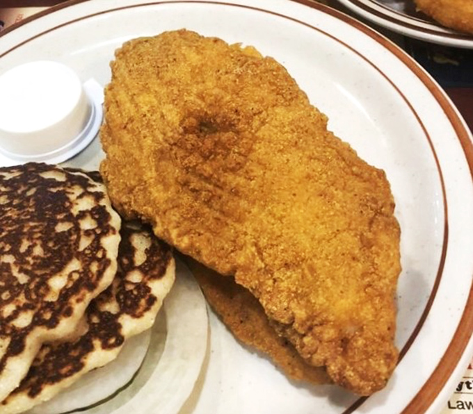 Golden-fried catfish paired with pancakes creates the kind of unexpected breakfast combo that Kentucky does without batting an eye.