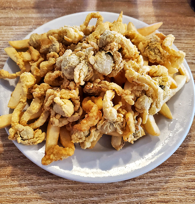 Fried clams piled high like golden treasure. If Blackbeard had discovered these instead of gold, history books would tell a very different story.
