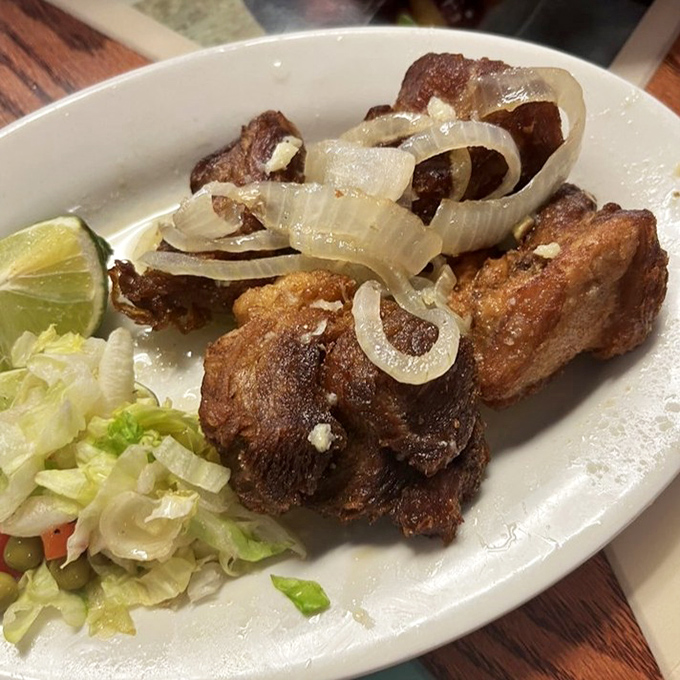 These crispy pork chunks have achieved what most of us can only dream of: the perfect balance of crackling exterior and juicy interior.