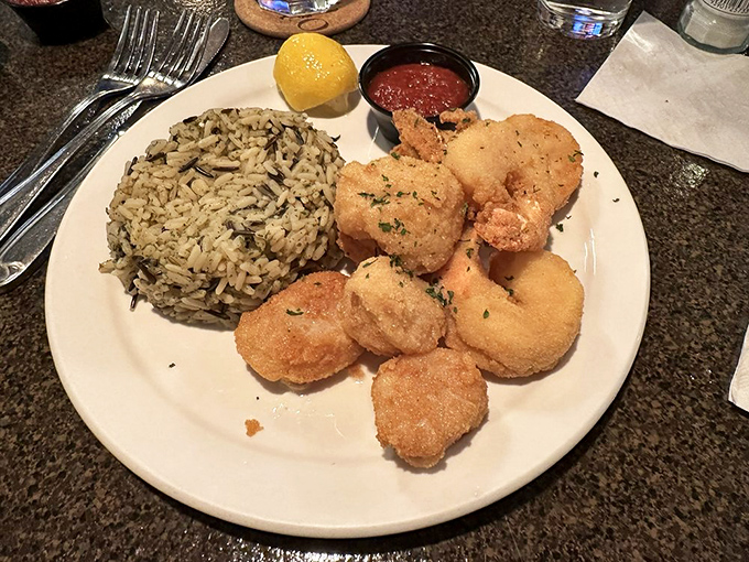 Fried shrimp and wild rice that would make even coastal seafood snobs nod in approval. The Midwest knows its way around seafood, folks.