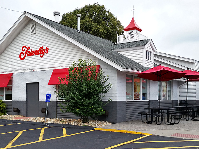 Even Friendly's iconic red awnings look right at home in Stonington, where ice cream is considered an essential food group regardless of the season.