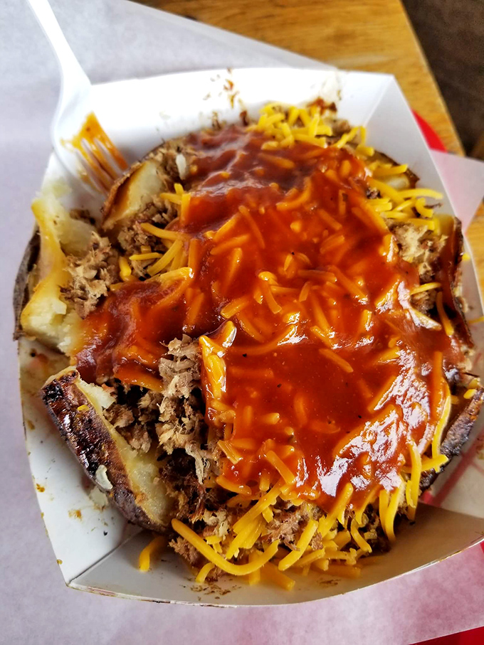 
The loaded potato that dreams are made of. Meat, cheese, and sauce creating a symphony of flavors that Mozart himself would applaud.