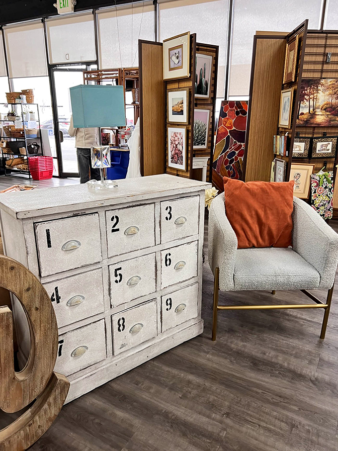 That numbered drawer cabinet looks like it once organized someone's precious collections. Now it waits to become the conversation starter in your entryway.