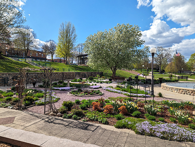 German Park blooms with Old World charm, where spring flowers dance like they're auditioning for The Sound of Music.