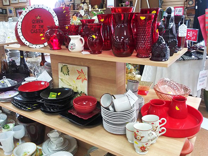Ruby red glassware that would make Dorothy's slippers jealous. These vintage pieces tell stories of dinner parties and holiday gatherings from decades past.