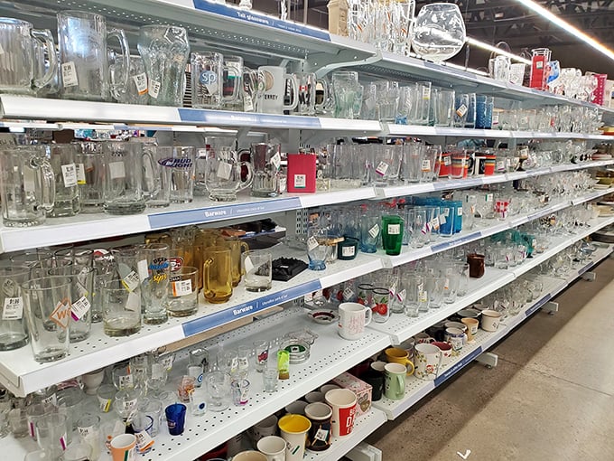 A glassware collection that would make your grandmother swoon. Every mismatched beer stein and commemorative McDonald's cup has found sanctuary here.