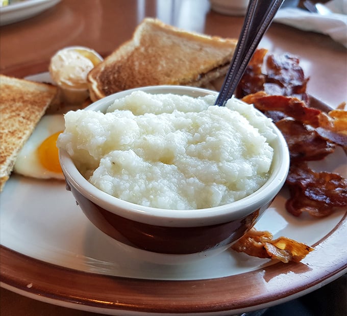 Grits so creamy they make oatmeal jealous, served alongside crispy bacon and golden toast. Southern comfort meets Pennsylvania hospitality.