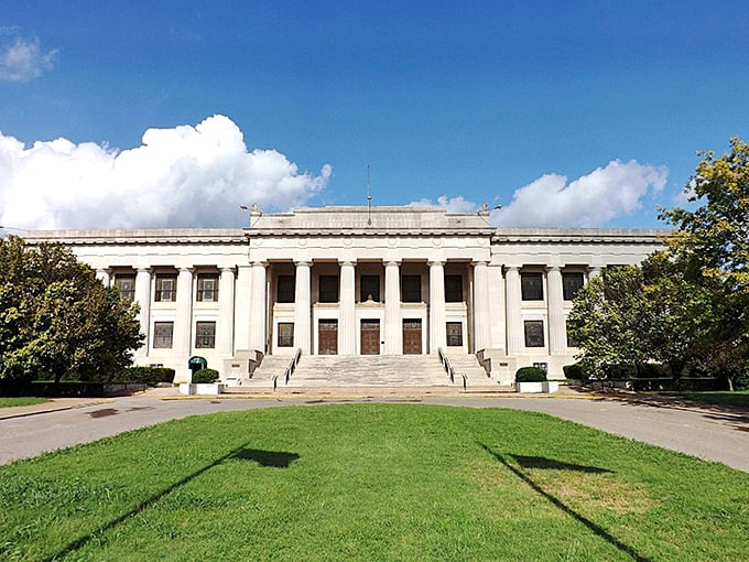 The Scottish Rite Temple's imposing columns and perfect symmetry remind us that small towns can deliver big architectural statements.