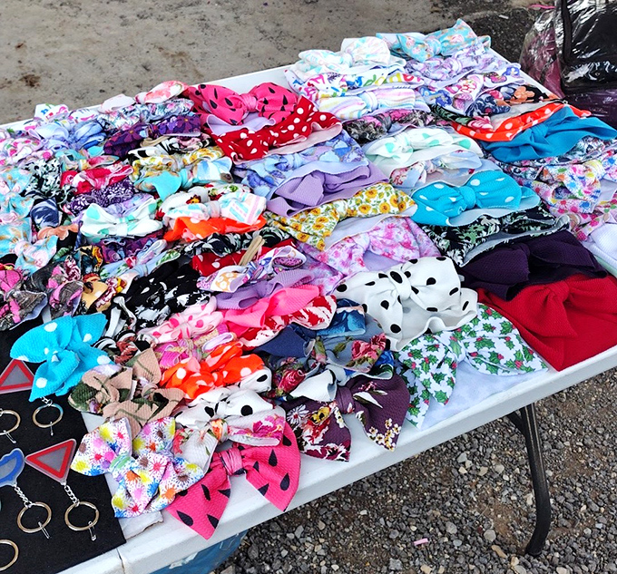 A kaleidoscope of hair bows creates a textile tapestry so cheerful it might just convince you that accessorizing is a legitimate art form.