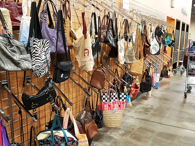 Handbag heaven! Designer purses and everyday totes hang like fashionable fruit, ripe for the picking at a fraction of retail prices.