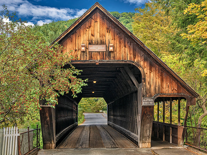 The Middle Covered Bridge invites you to cross over to autumn's most spectacular performance, no tickets required.