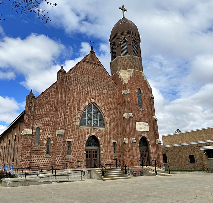 Holy Family Catholic Church brings old-world craftsmanship to the prairie. Those bricks didn't arrange themselves into that gorgeous facade by accident.