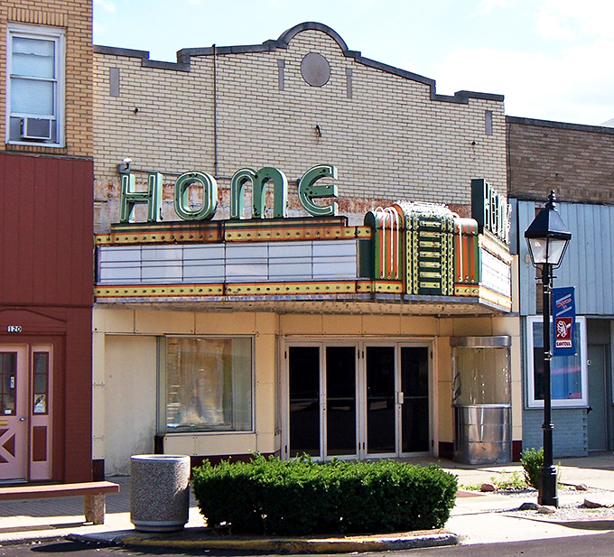 The vintage Home Theater marquee recalls an era when entertainment didn't require a monthly subscription or remembering multiple passwords.