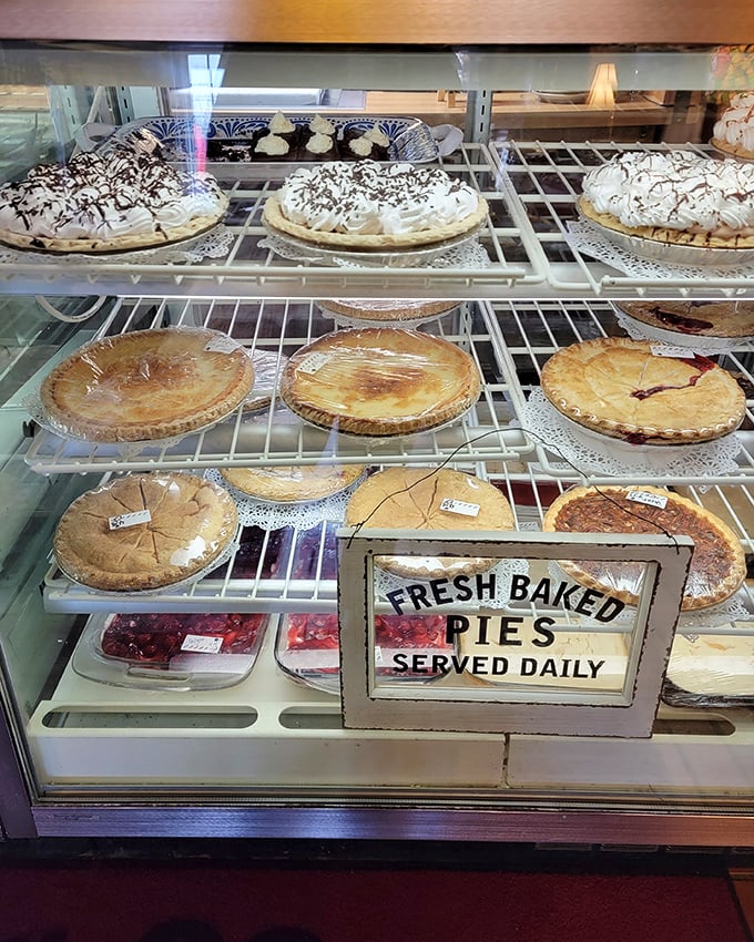 Pie heaven exists in Indiana! These fresh-baked beauties wait patiently behind glass, like celebrities ready for their close-up.