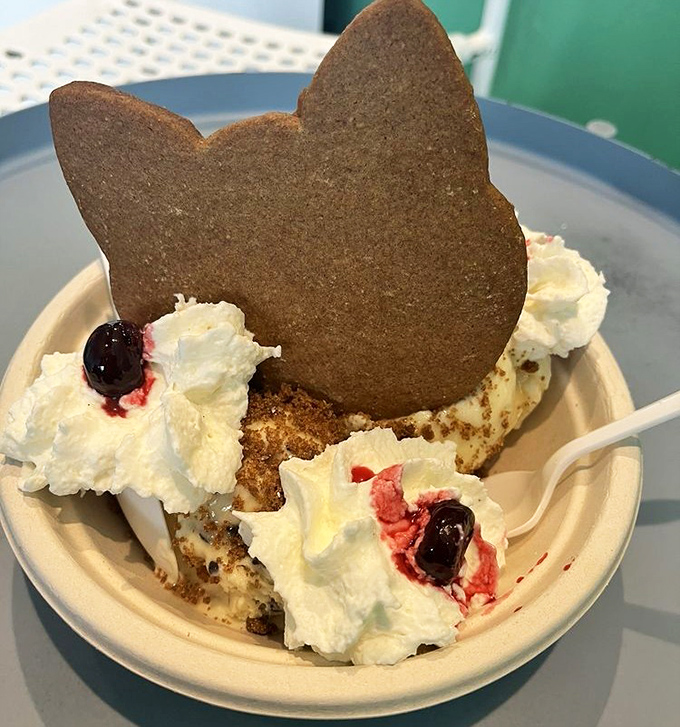 That cat-shaped cookie isn't just cute—it's strategic. By the time you've admired it, your ice cream has reached perfect melting temperature.