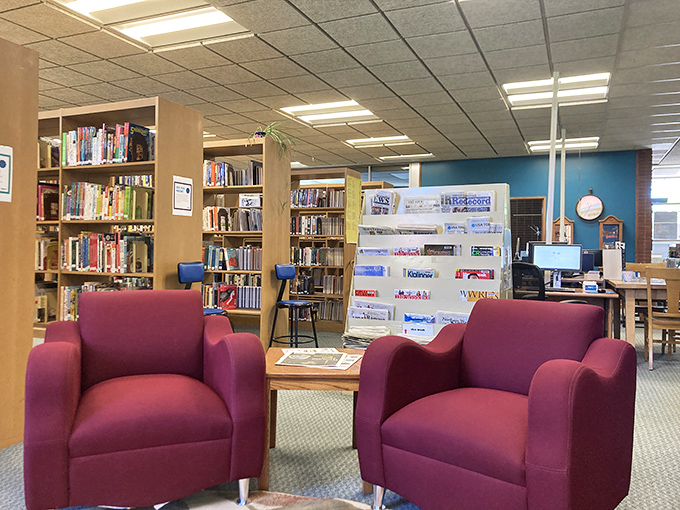 Hot Springs County Library's cozy reading area&mdash;comfortable chairs, good books, and zero membership fees required.